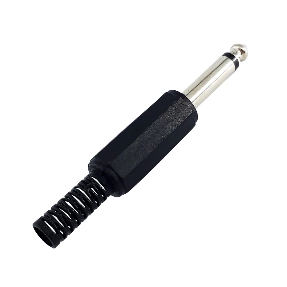 PLUG P10 PLÁSTICO MONO COM MOLA PRETO - AS COMPONENTES